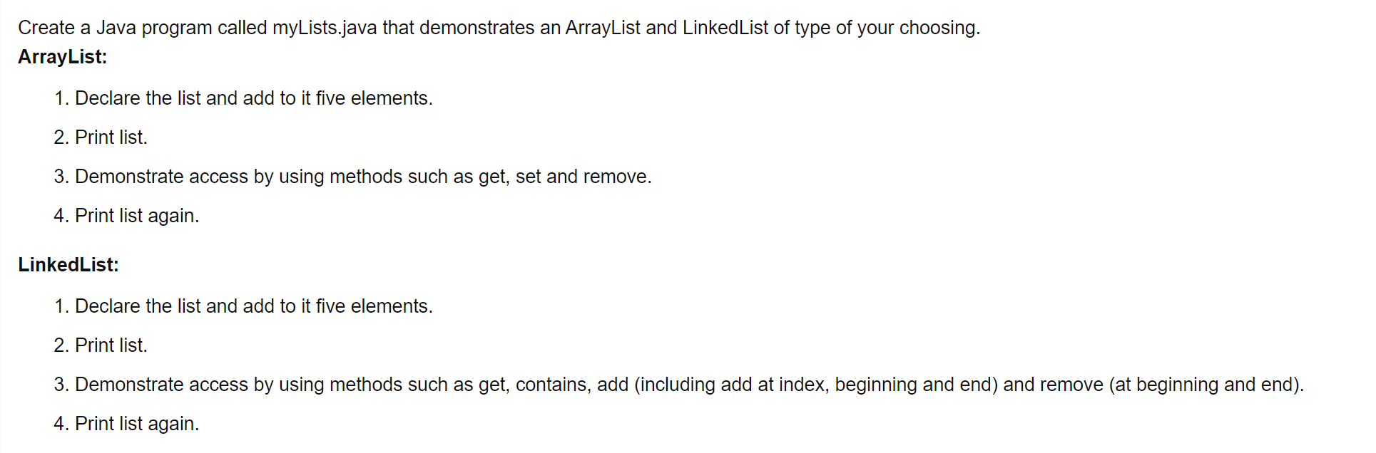 Solved Create A Java Program Called Mylistsjava That 3545