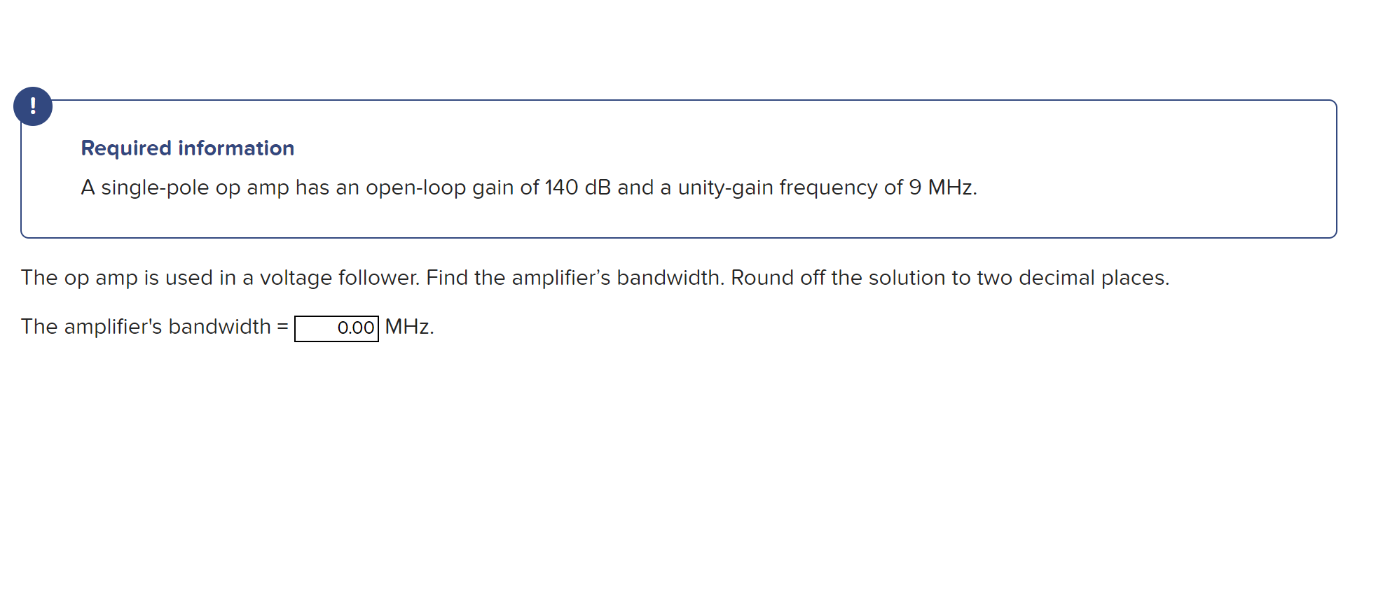 Solved Required information A single-pole op amp has an | Chegg.com