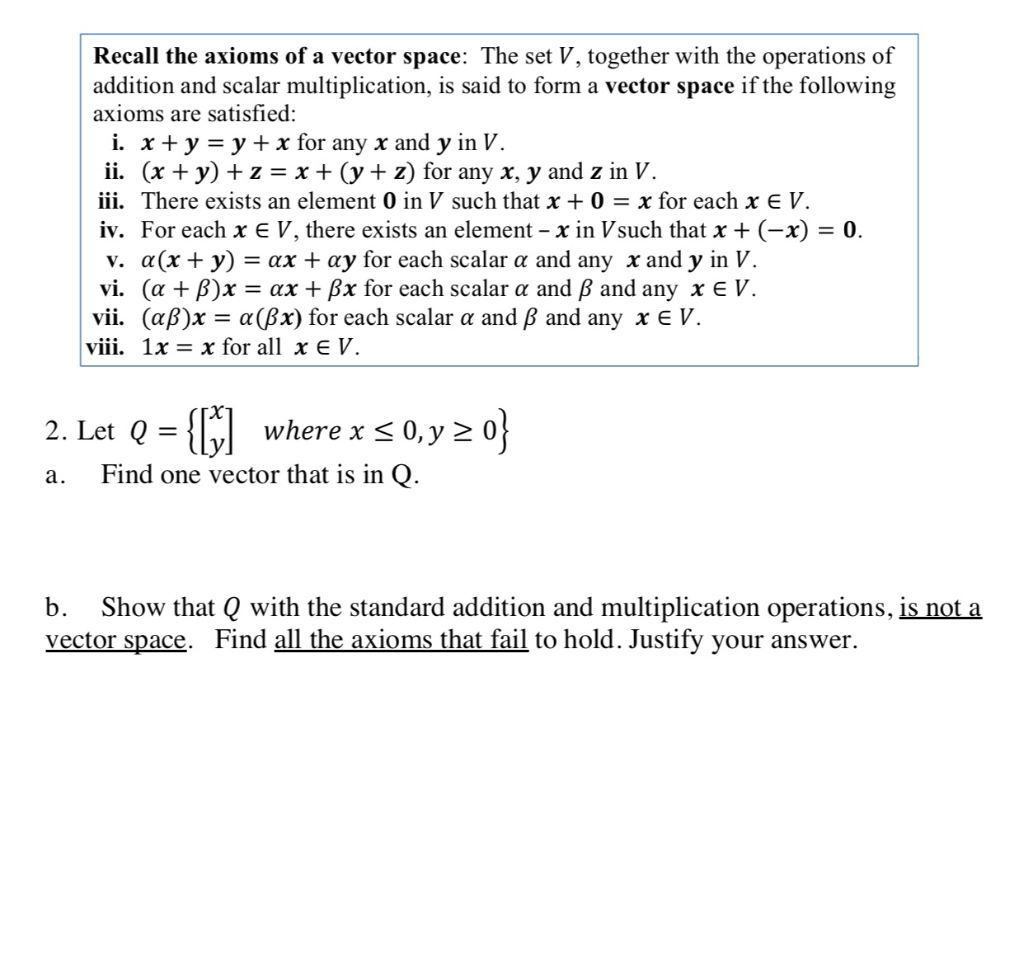 Solved Recall the axioms of a vector space: The set V, | Chegg.com