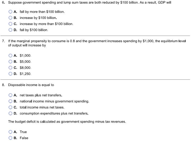 Solved 6. Suppose government spending and lump sum taxes are | Chegg.com