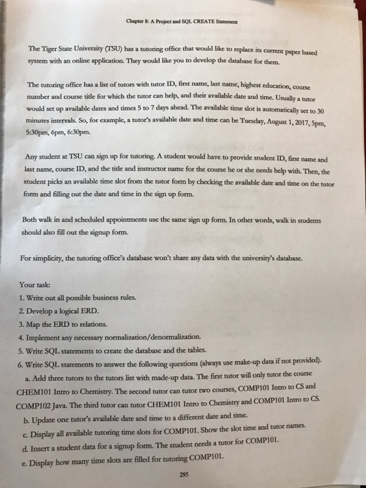 Solved Chapter 8 A Project and SQL CREATE Statement The | Chegg.com