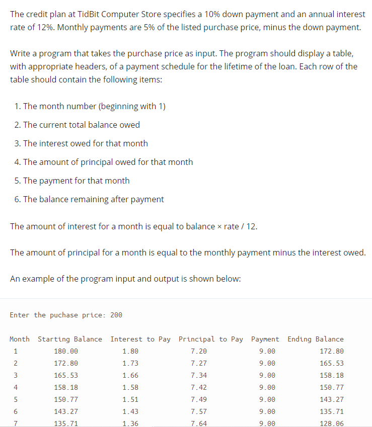 Solved The credit plan at TidBit Computer Store specifies a | Chegg.com