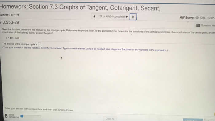 Solved Homework: Section 7.3 Graphs of Tangent, Cotangent, | Chegg.com