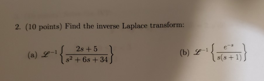 Solved 2. (10 points) Find the inverse Laplace transform: | Chegg.com