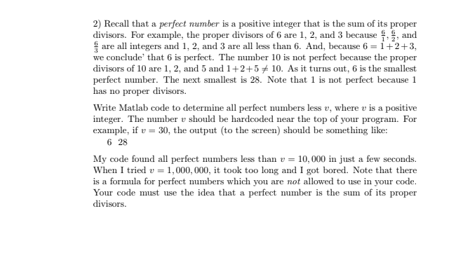 Solved Matlab Perfect number help. I dont understand how to | Chegg.com