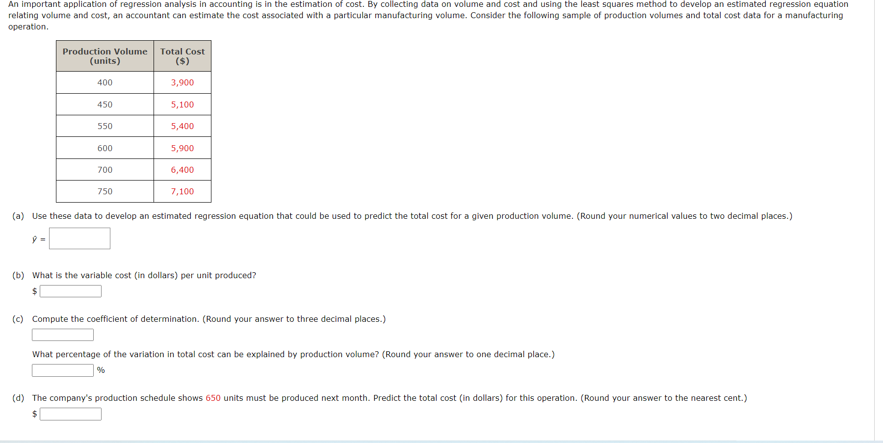 Solved operation. y^= (b) What is the variable cost (in | Chegg.com