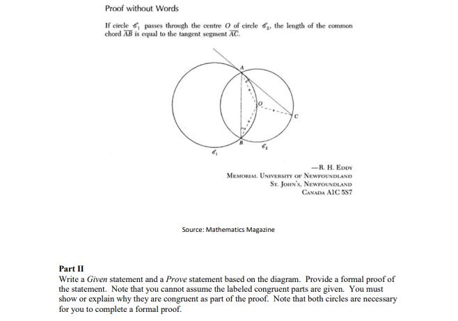 Solved Proof without Words If circle G1 passes through the | Chegg.com