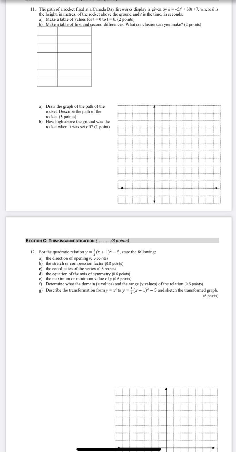 Solved 11. The path of a rocket fired at a Canada Day | Chegg.com