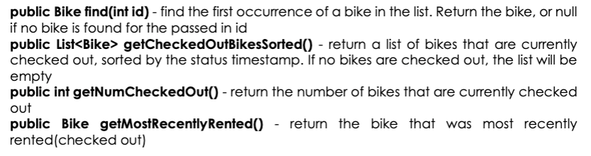 Solved BikeList This is a list of all of the bikes in the | Chegg.com