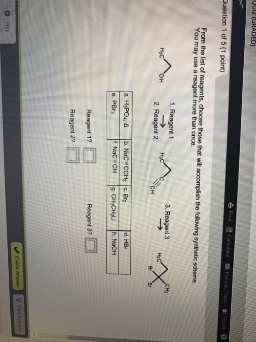 Solved From the list of reagents, choose those that will | Chegg.com