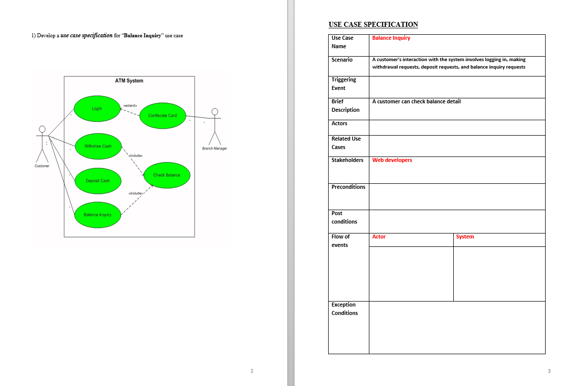 Solved USE CASE SPECIFICATION 1) Develop a use case | Chegg.com