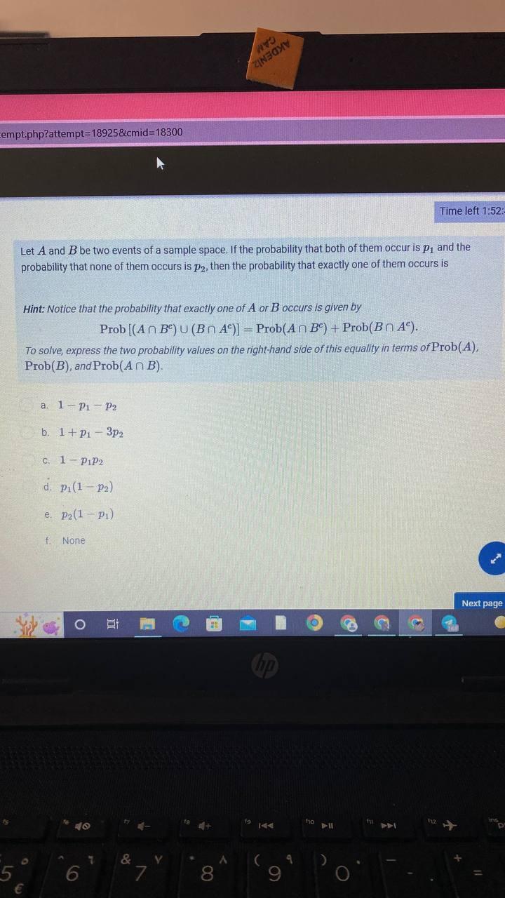 Solved empt.php?attempt=18925&cmid=18300 Time left 1:52: Let | Chegg.com
