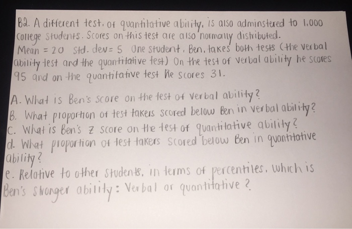 Solved A different test, of quantitative ability, is also | Chegg.com