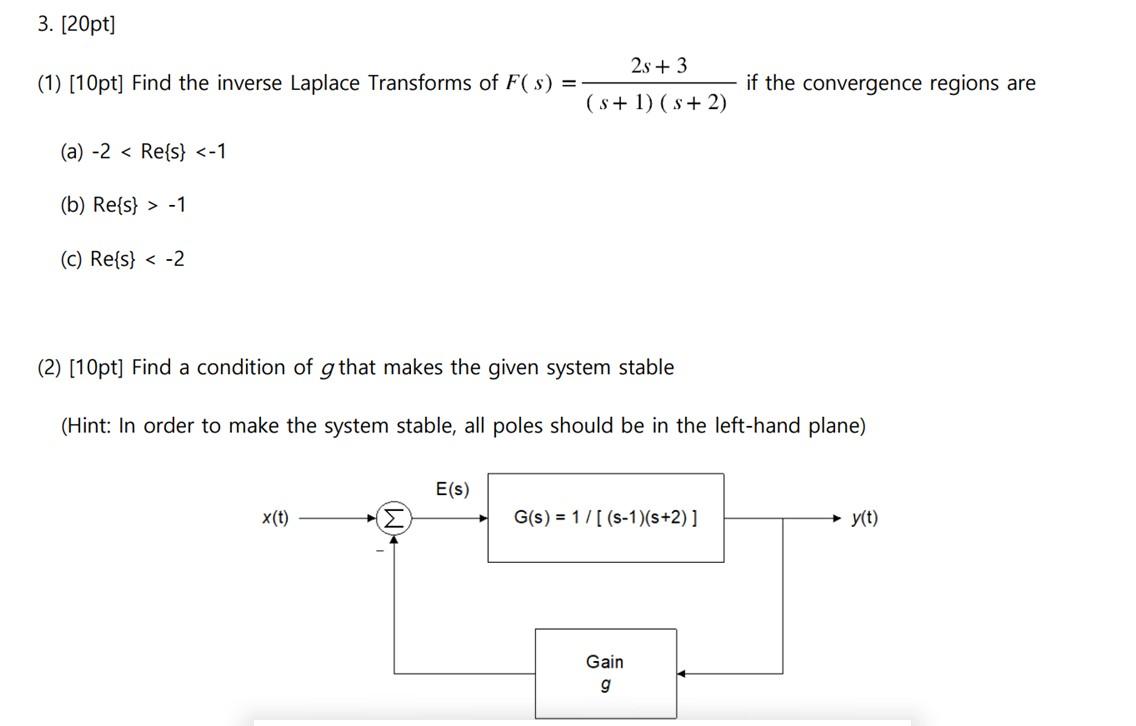 Solved (1) [10pt] Find the inverse Laplace Transforms of | Chegg.com