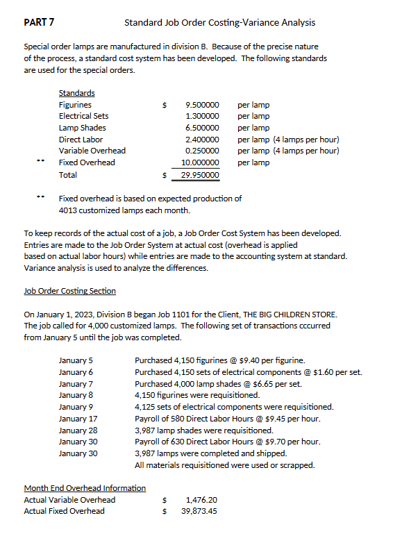 Solved PART 7 Standard Job Order Costing-Variance Analysis | Chegg.com