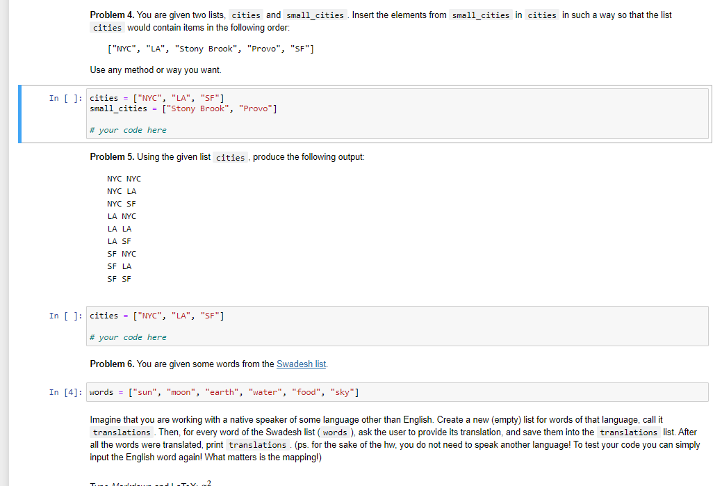 Solved Problem 4. You are given two lists, cities and | Chegg.com