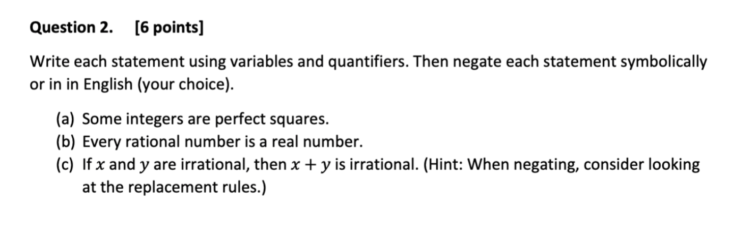 Solved Write Each Statement Using Variables And Quantifiers 4777