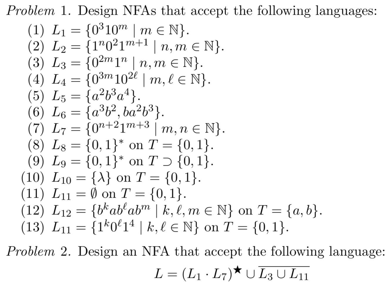 Solved Problem 1. Design NFAs that accept the following | Chegg.com