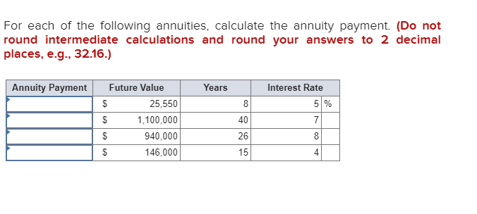 Solved For each of the following annuities, calculate the | Chegg.com