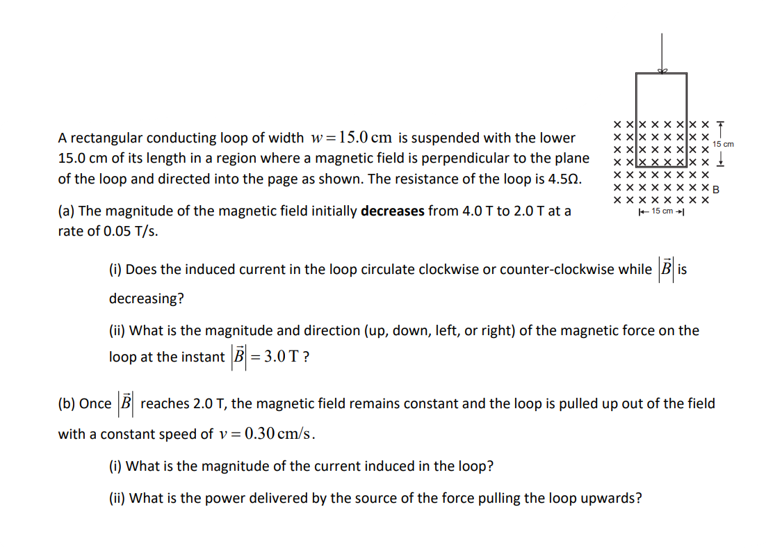 Solved A rectangular conducting loop of width w=15.0 cm is | Chegg.com