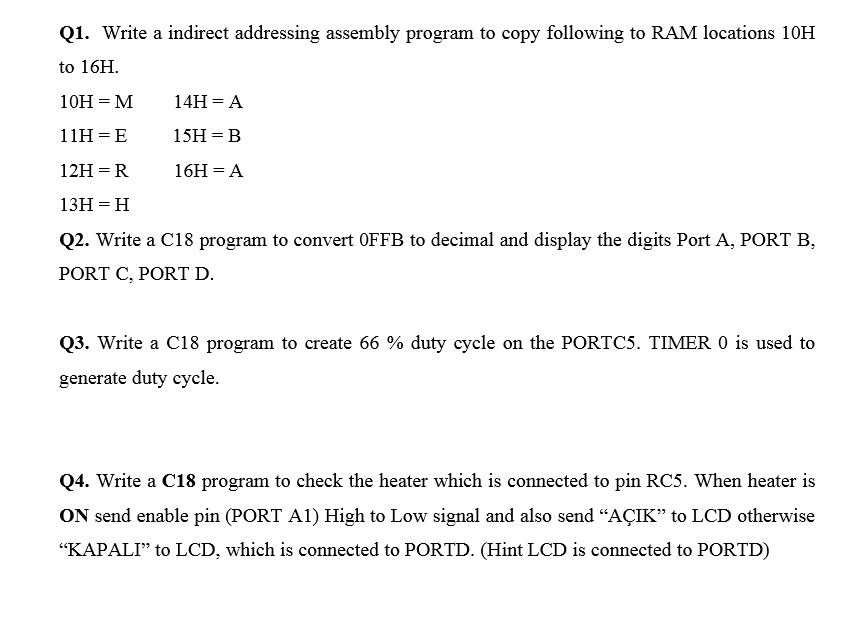 Solved Q1. Write a indirect addressing assembly program to | Chegg.com