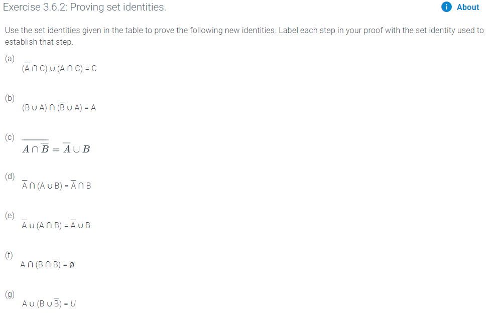 Solved Exercise 3.6.2: Proving set identities. About Use | Chegg.com