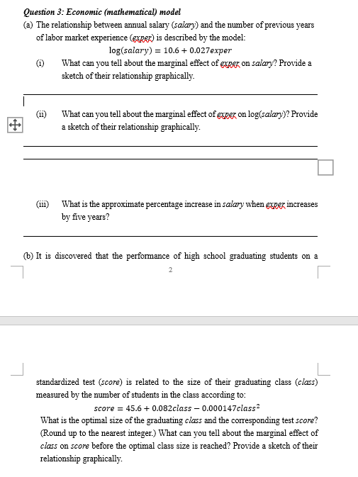 Question 3: Economic (mathematical) model (a) The | Chegg.com