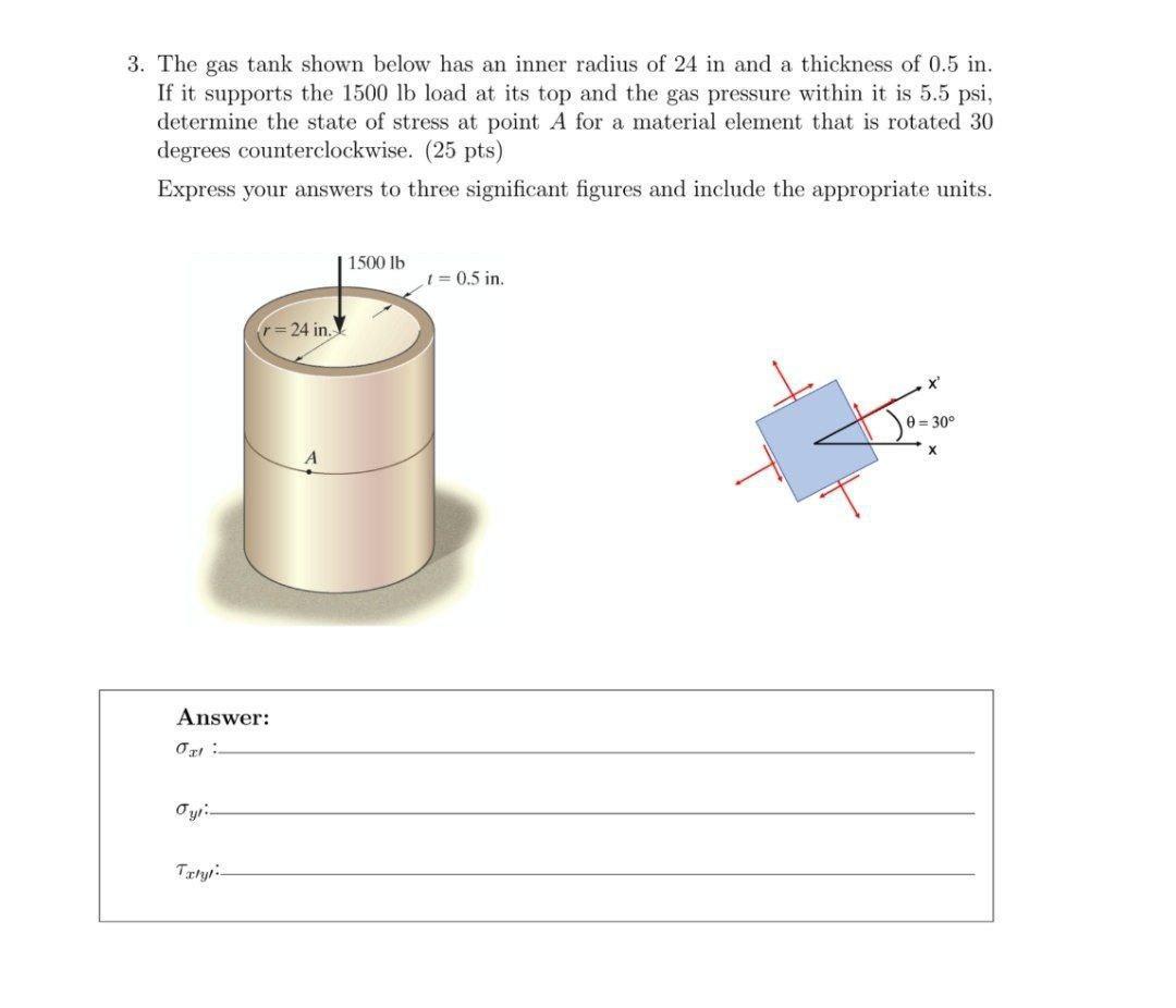 Solved 3. The gas tank shown below has an inner radius of 24 | Chegg.com
