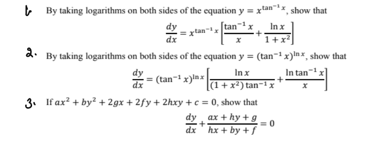 Solved In x rtan- + t By taking logarithms on both sides of | Chegg.com