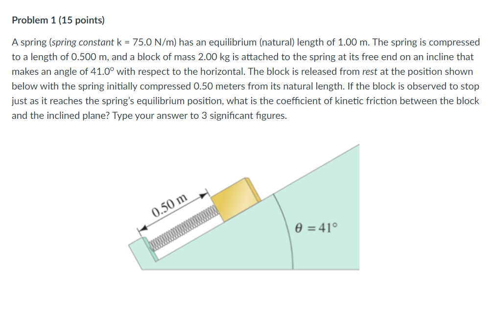 Solved Problem 1 (15 points) A spring (spring constant k = | Chegg.com