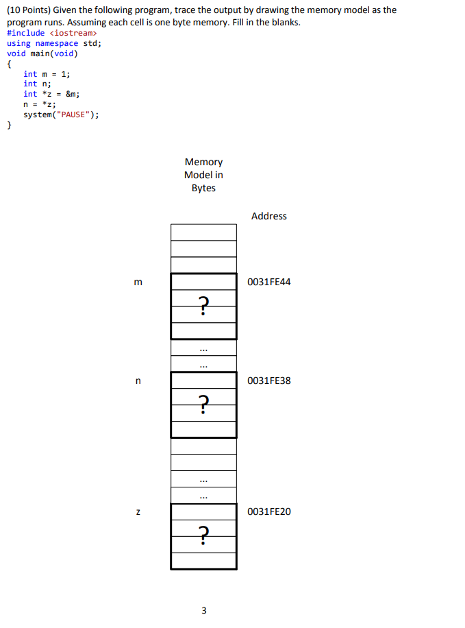 Solved 10 Points Given The Following Program Trace The 