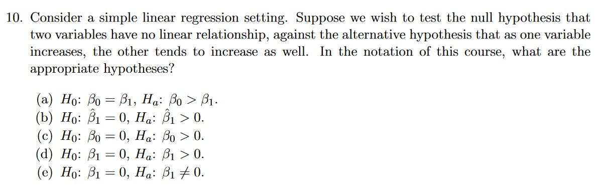 Solved 10. Consider a simple linear regression setting. | Chegg.com