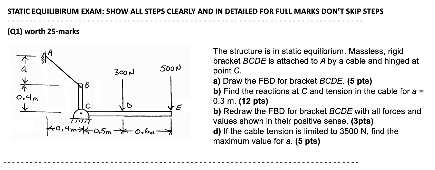 Solved STATIC EQUILIBIRUM EXAM: SHOW ALL STEPS CLEARLY AND | Chegg.com