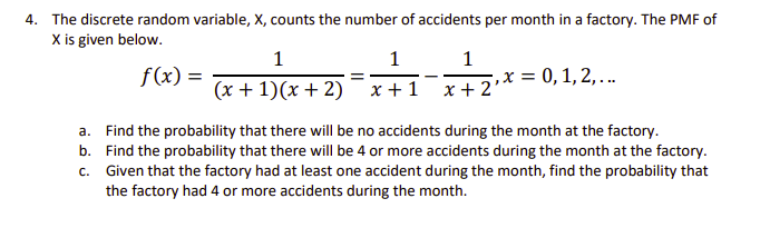 Solved 4. The discrete random variable, X, counts the number | Chegg.com