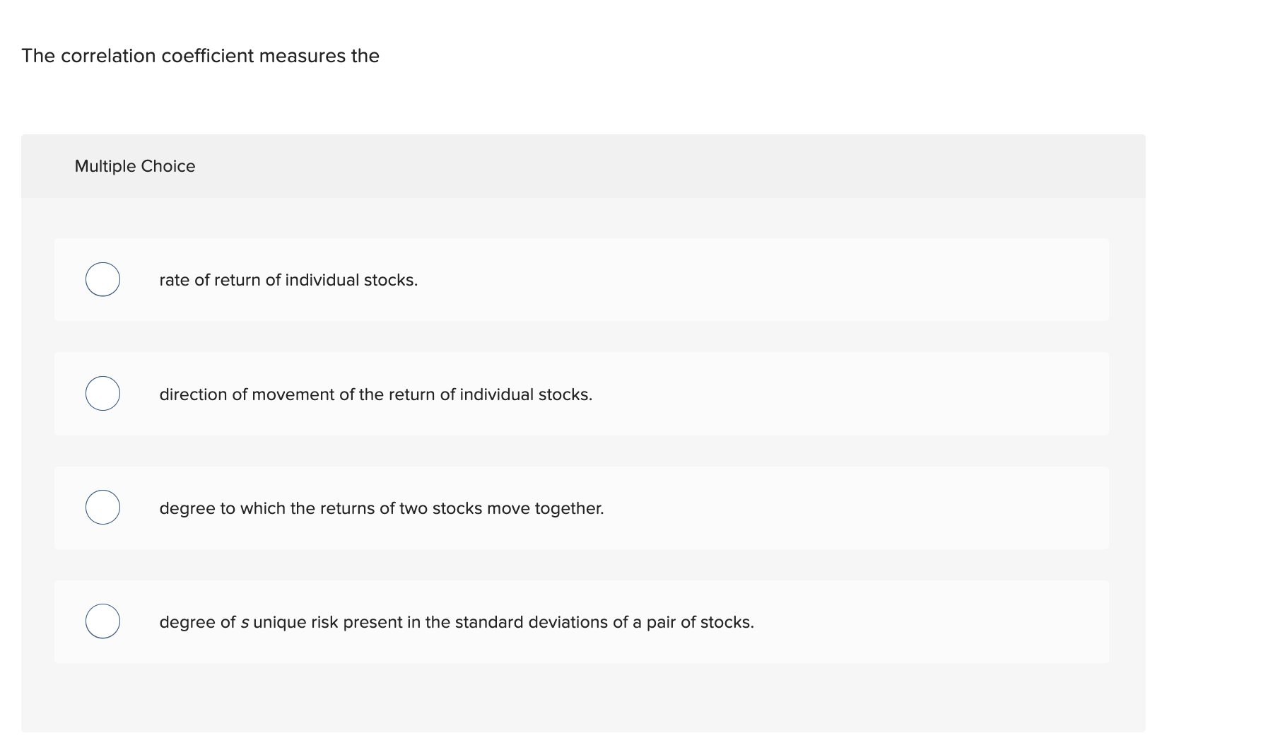 Solved The correlation coefficient measures the Multiple | Chegg.com