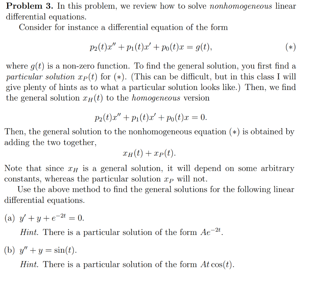 Solved Problem 3. In this problem, we review how to solve | Chegg.com