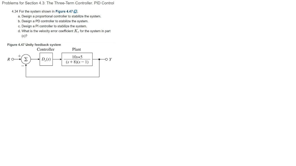 Solved Problems for Section 4.3: The Three-Term Controller. | Chegg.com
