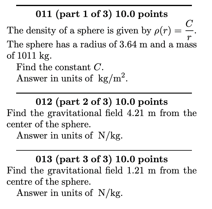 Solved 011 (part 1 of 3 ) 10.0 points The density of a | Chegg.com