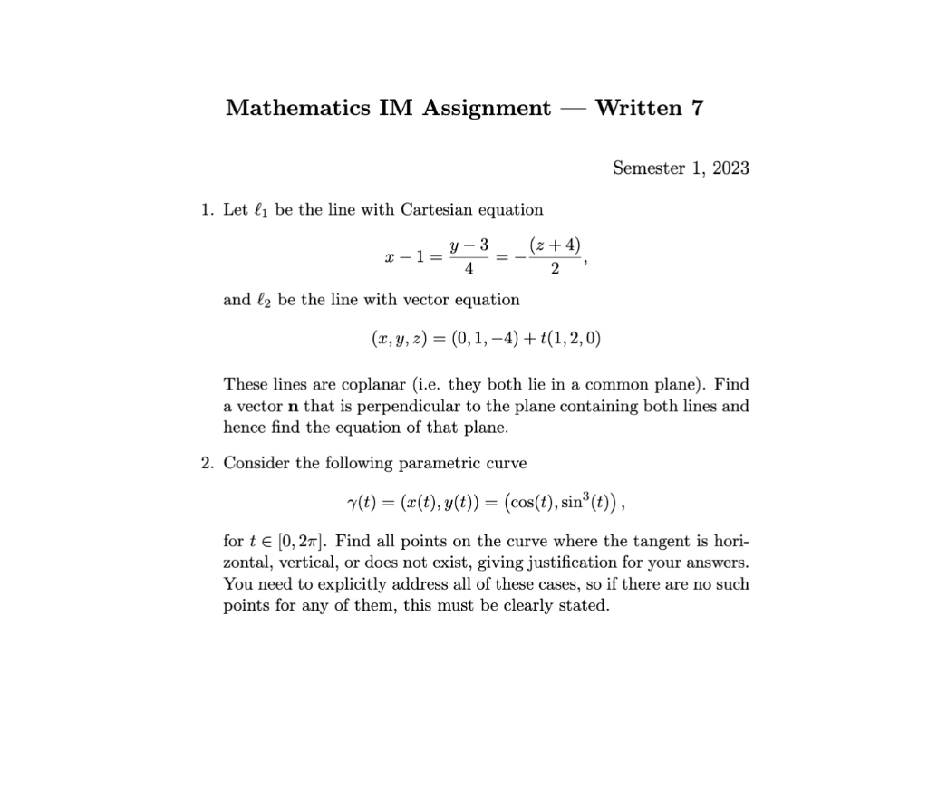 Solved Mathematics IM Assignment - Written 7 Semester 1, | Chegg.com
