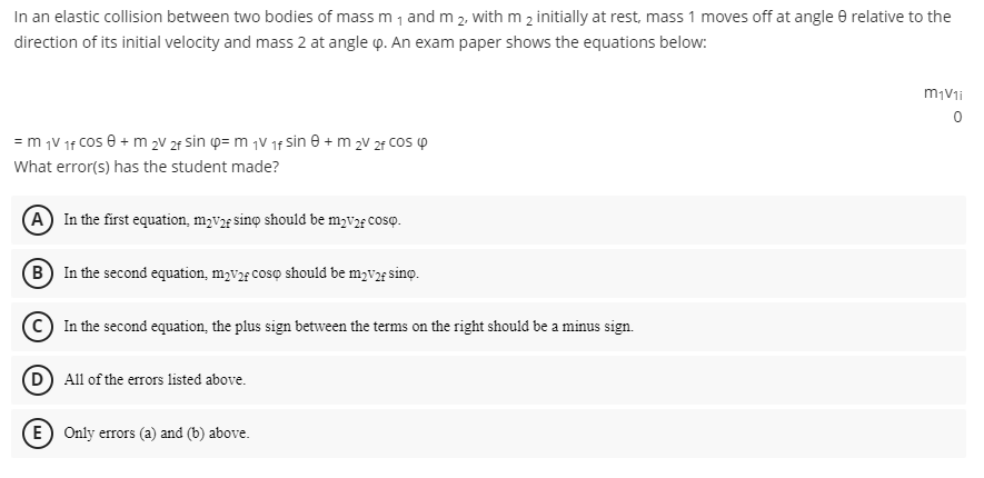 Solved In an elastic collision between two bodies of mass m1 | Chegg.com