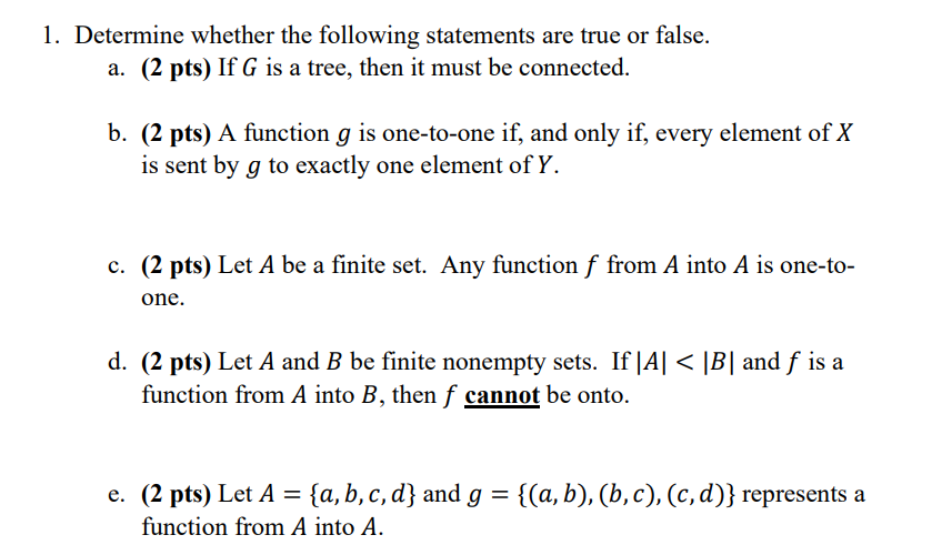 Solved Determine whether the following statements are true | Chegg.com