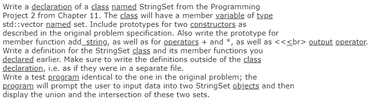 Write a declaration of a class named String Set from | Chegg.com