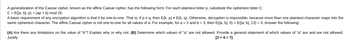Solved A generalization of the Caesar cipher, known as the | Chegg.com