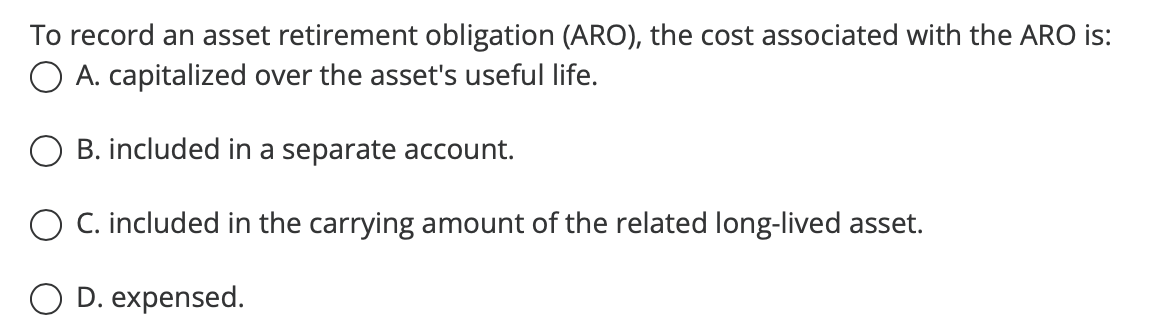 Solved To record an asset retirement obligation (ARO), the | Chegg.com
