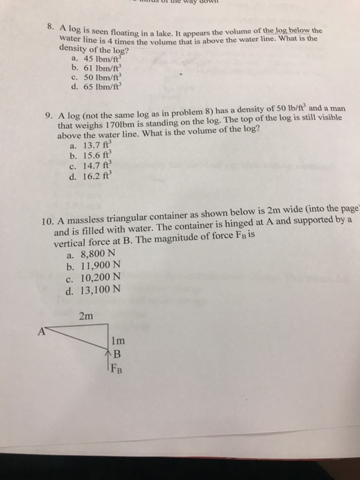 Solved or the way dwn A log is seen floating in a lake. It | Chegg.com