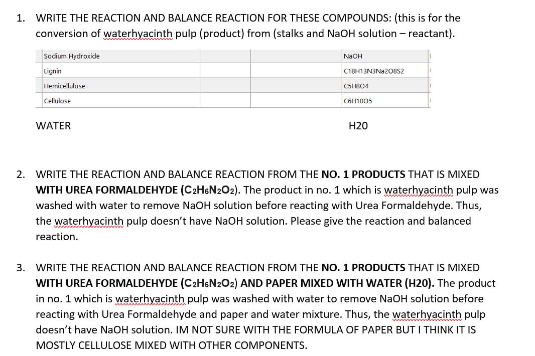 Solved WRITE THE REACTION AND BALANCE REACTION FOR THESE | Chegg.com