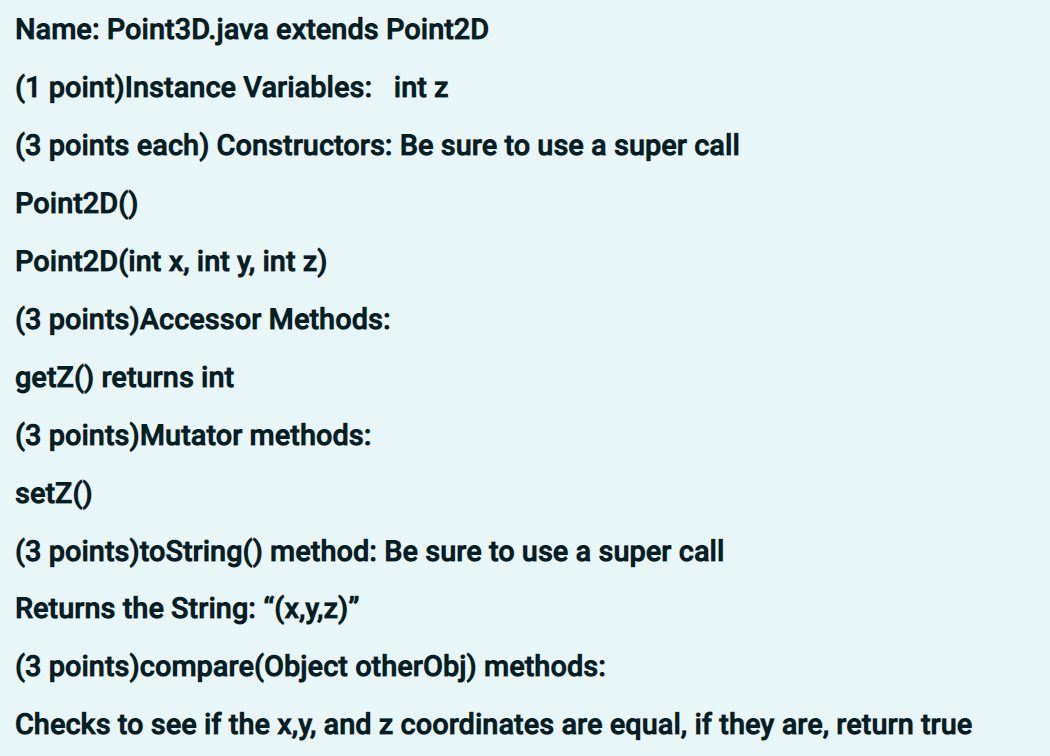 Solved Name Point3djava Extends Point2d 1 Pointinstance 