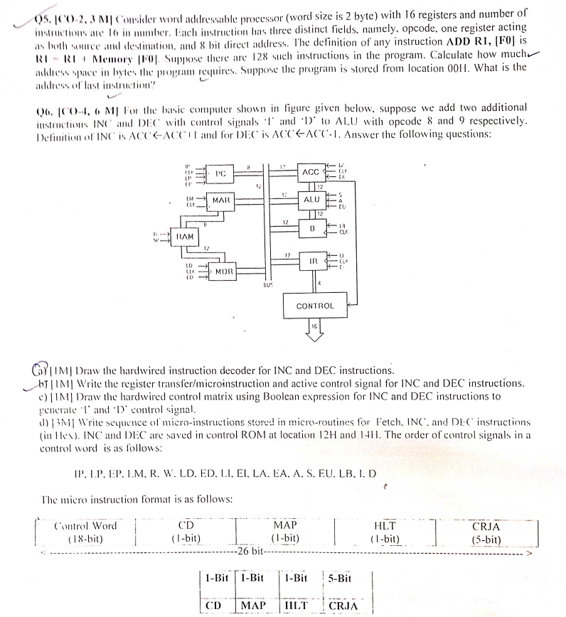 Solved 0.5. [CO-2,3 N∣ Consider word addlessible processor | Chegg.com