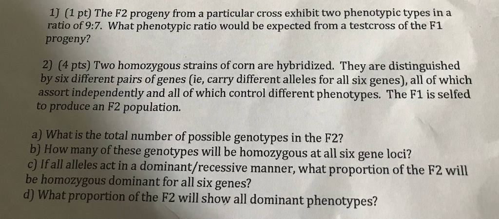 Solved 1J (1 pt) The F2 progeny from a particular cross | Chegg.com