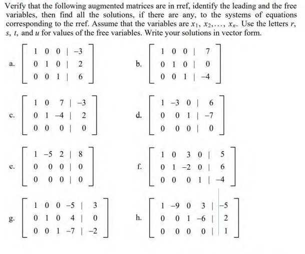 Solved Verify that the following augmented matrices are in | Chegg.com